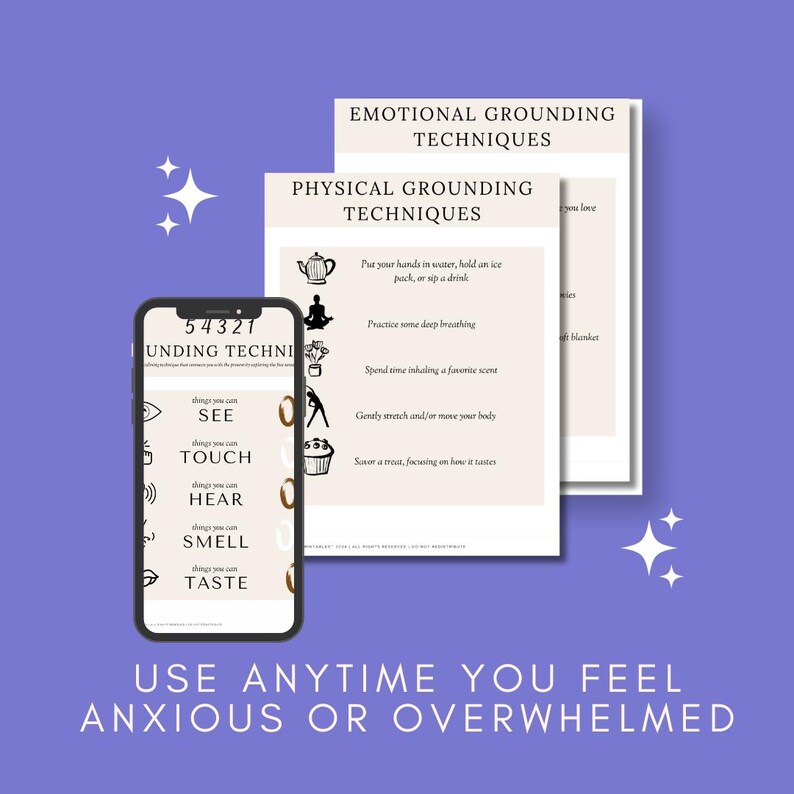 Anxiety Grounding Techniques Printable, 5-4-3-2-1 Tool (PDF) - Etsy