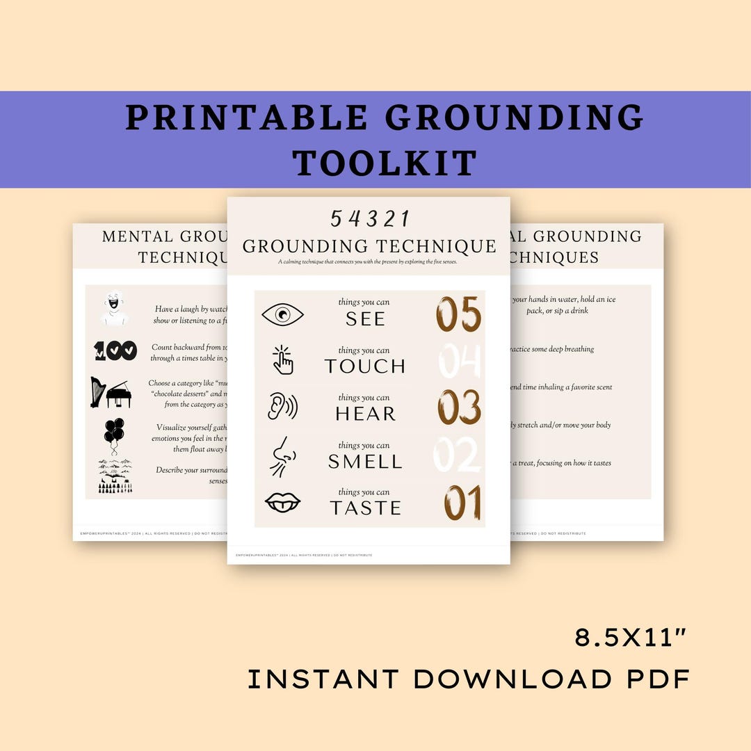 Anxiety Grounding Techniques Printable, 5-4-3-2-1 Tool (PDF) - Etsy
