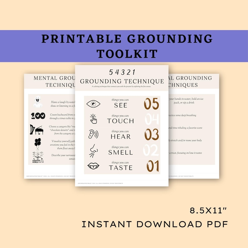 Anxiety Grounding Techniques Printable, 5-4-3-2-1 Tool (PDF) - Etsy