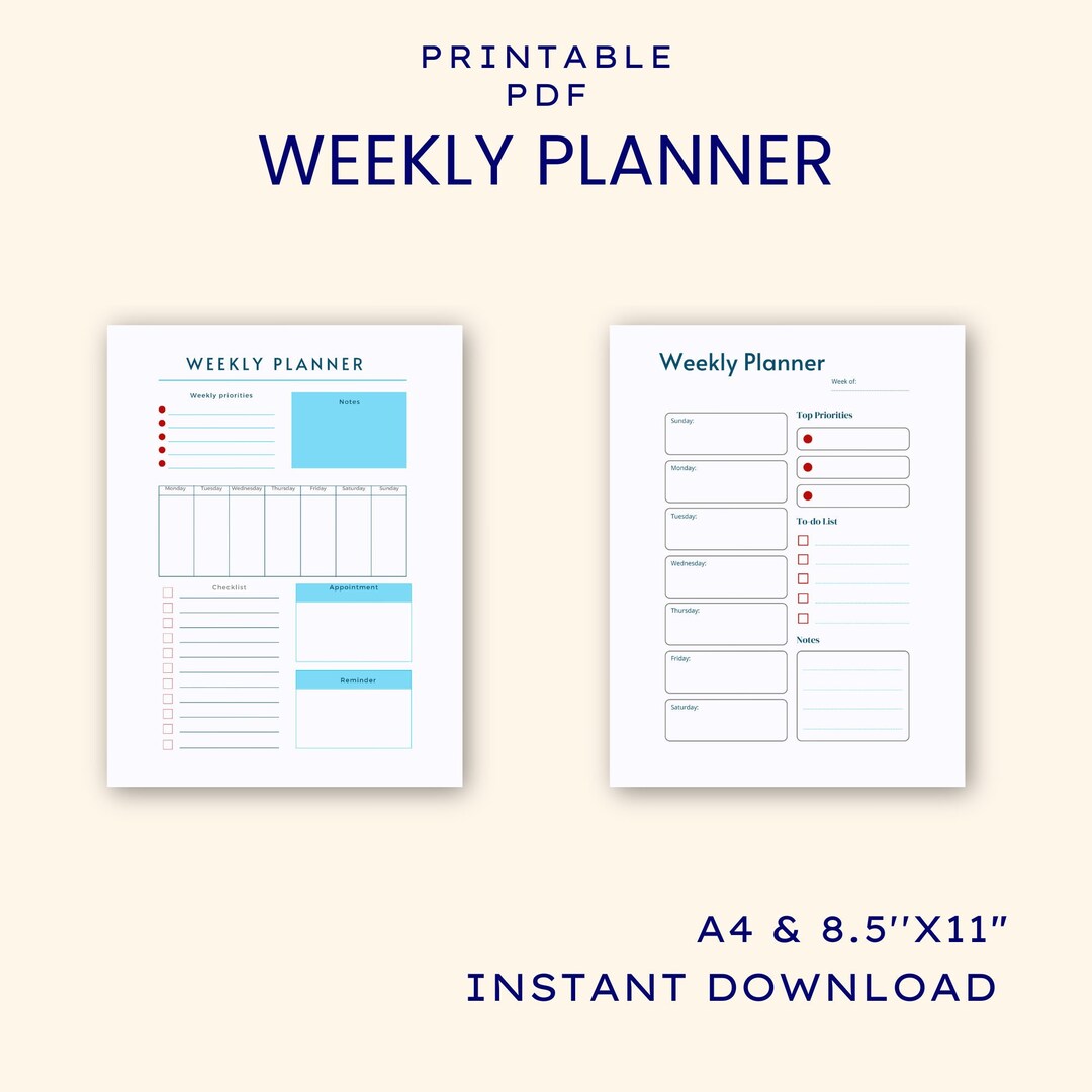 Printable Weekly Planner, Productivity Organizer (digital Download) - Etsy