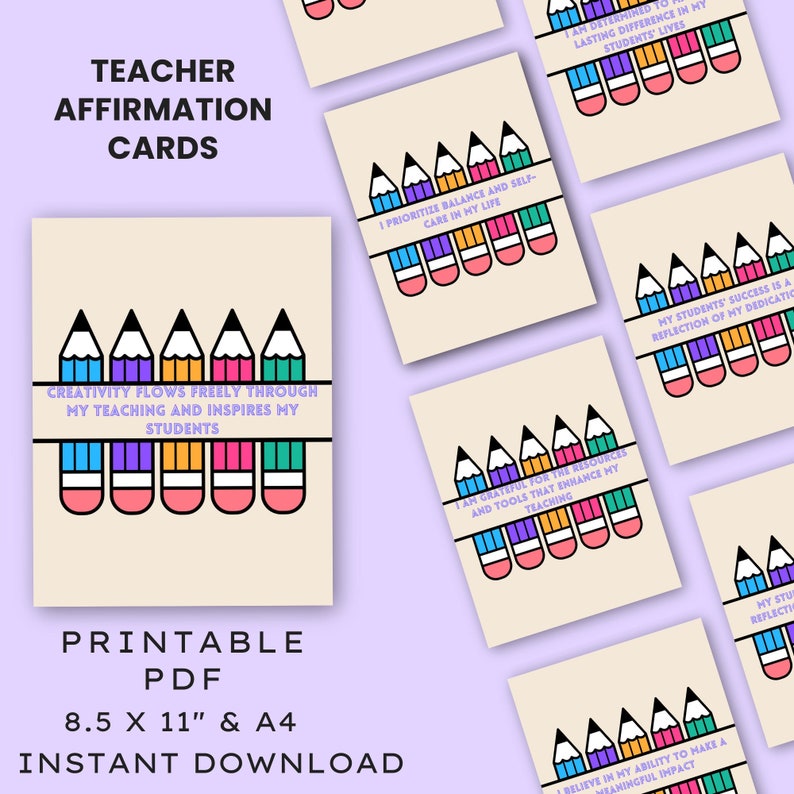 Printable Affirmation Cards for Teachers, Digital Download, Positive ...