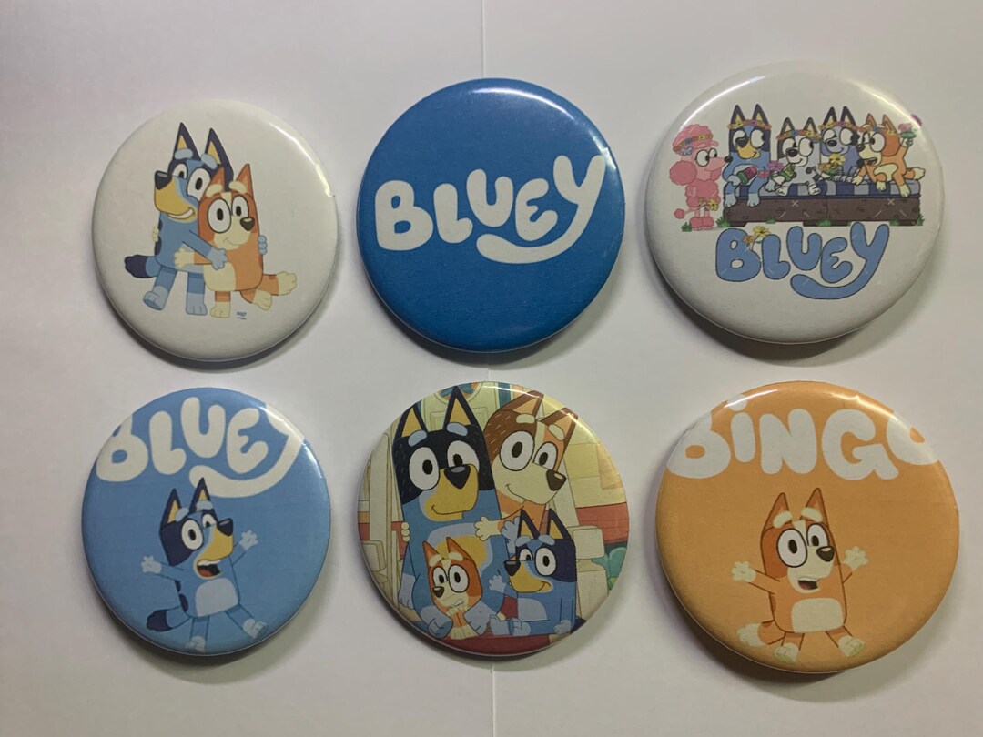 BLUEY Set of 6 Badges Pins 58mm Handmade Retro Unique Gift Kids Adults ...