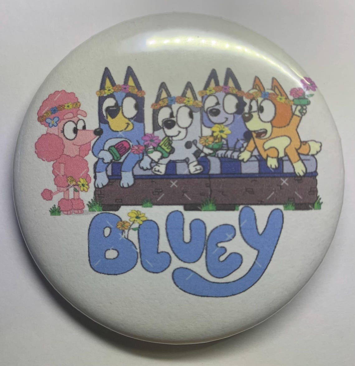 BLUEY Set of 6 Badges Pins 58mm Handmade Retro Unique Gift Kids Adults ...