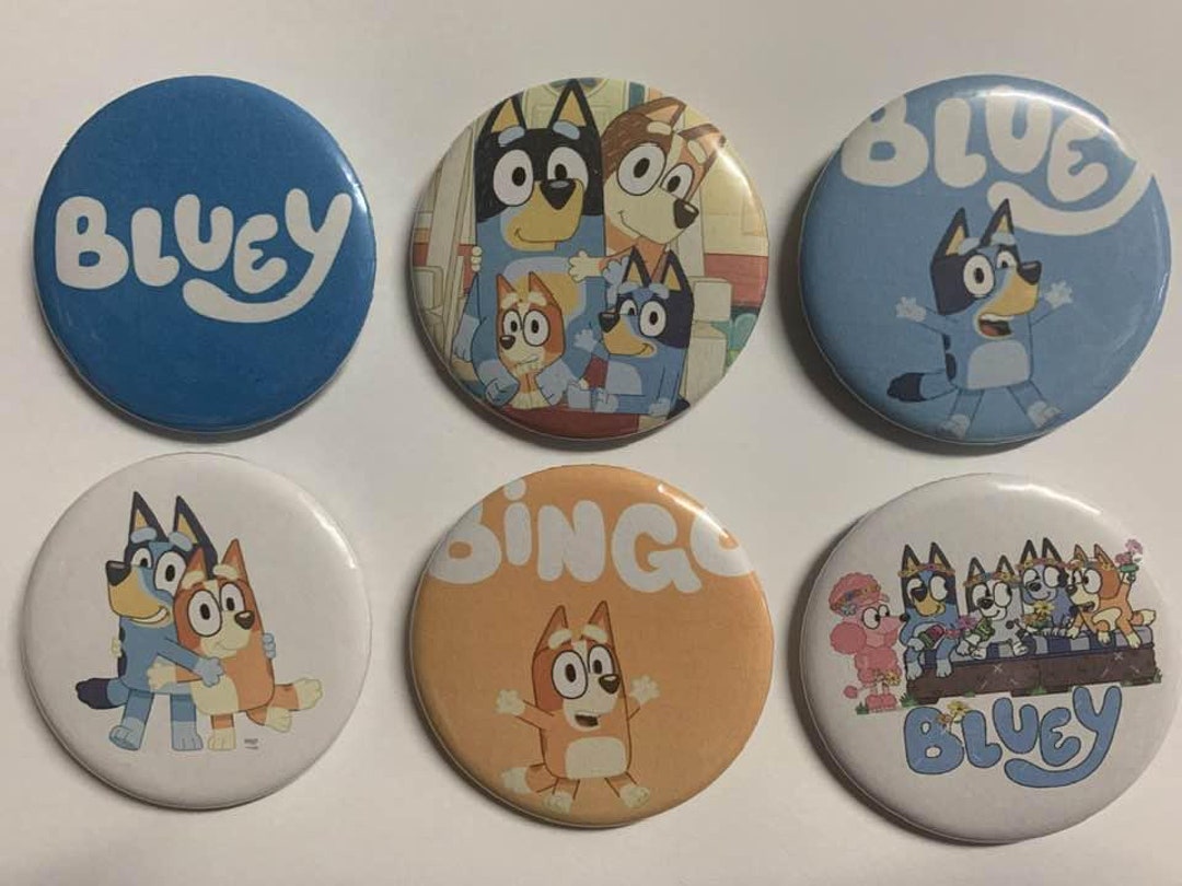 BLUEY Set of 6 Badges Pins 58mm Handmade Retro Unique Gift Kids Adults ...