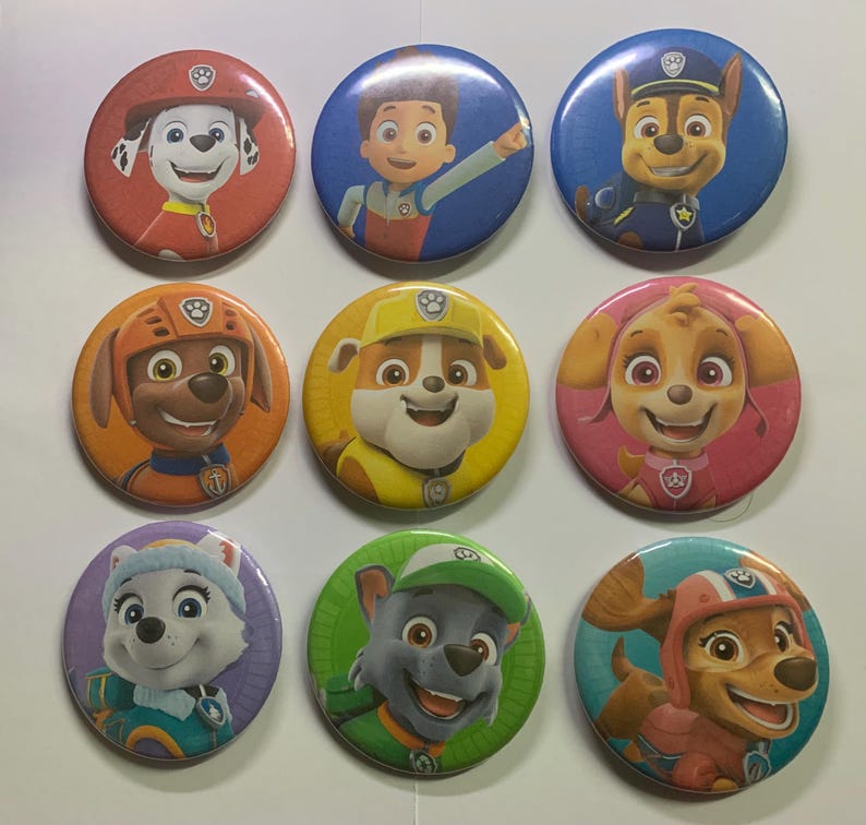 PAW PATROL Set of 9 Badges Pins 58mm Handmade Retro Unique Gift Kids ...