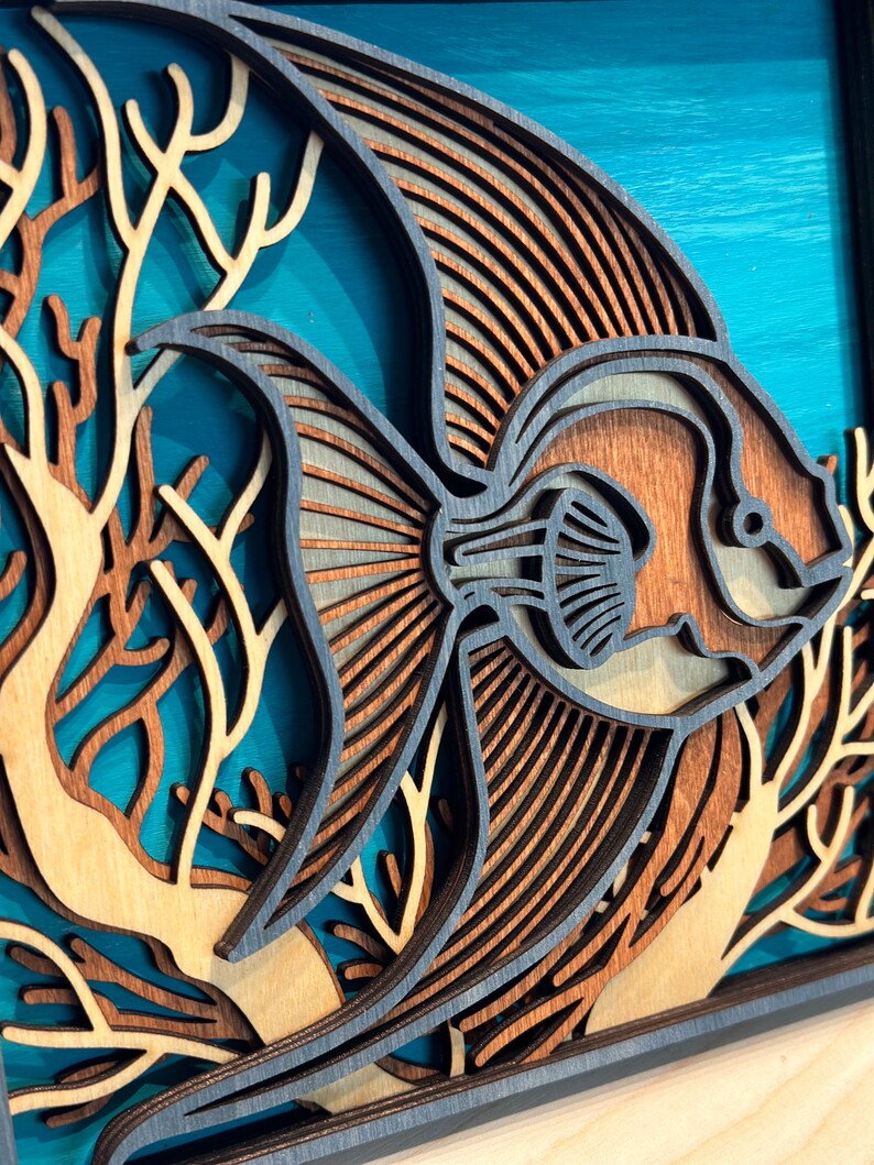 Angelfish Layered Wood Artwork Handmade Original Ocean Decor Elemental ...