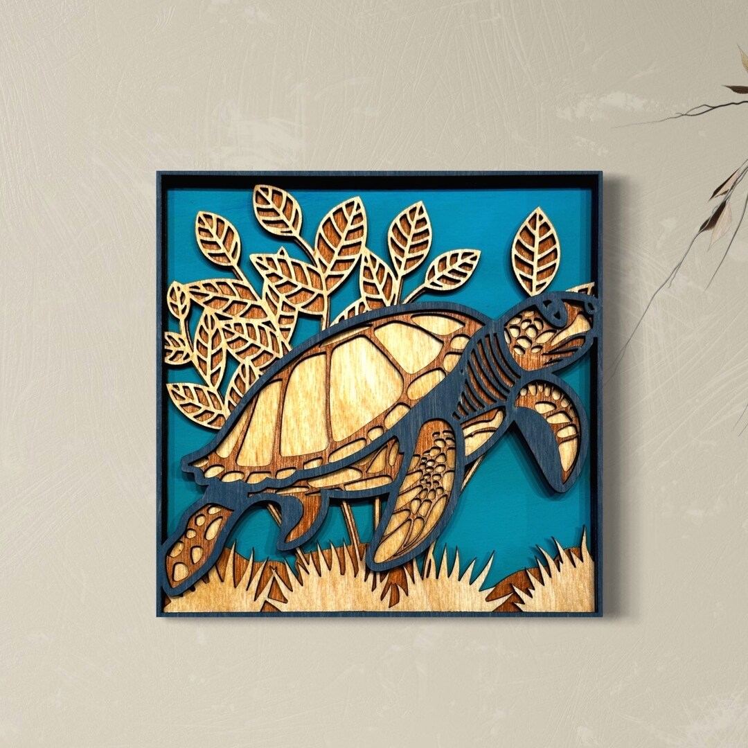 Turtle Layered Wood Artwork Handmade Original Ocean Decor Elemental ...