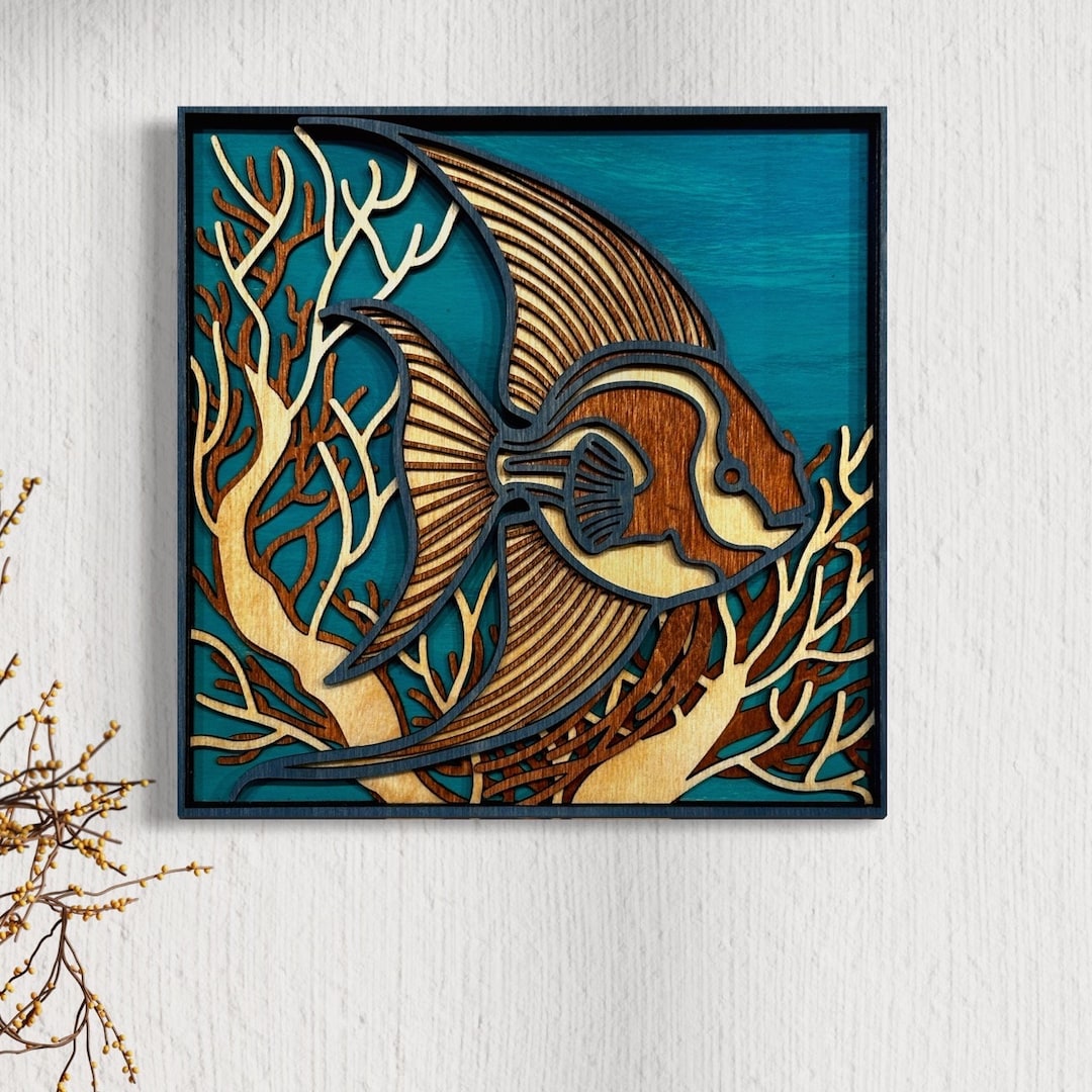 Angelfish Layered Wood Artwork Handmade Original Ocean Decor Elemental ...
