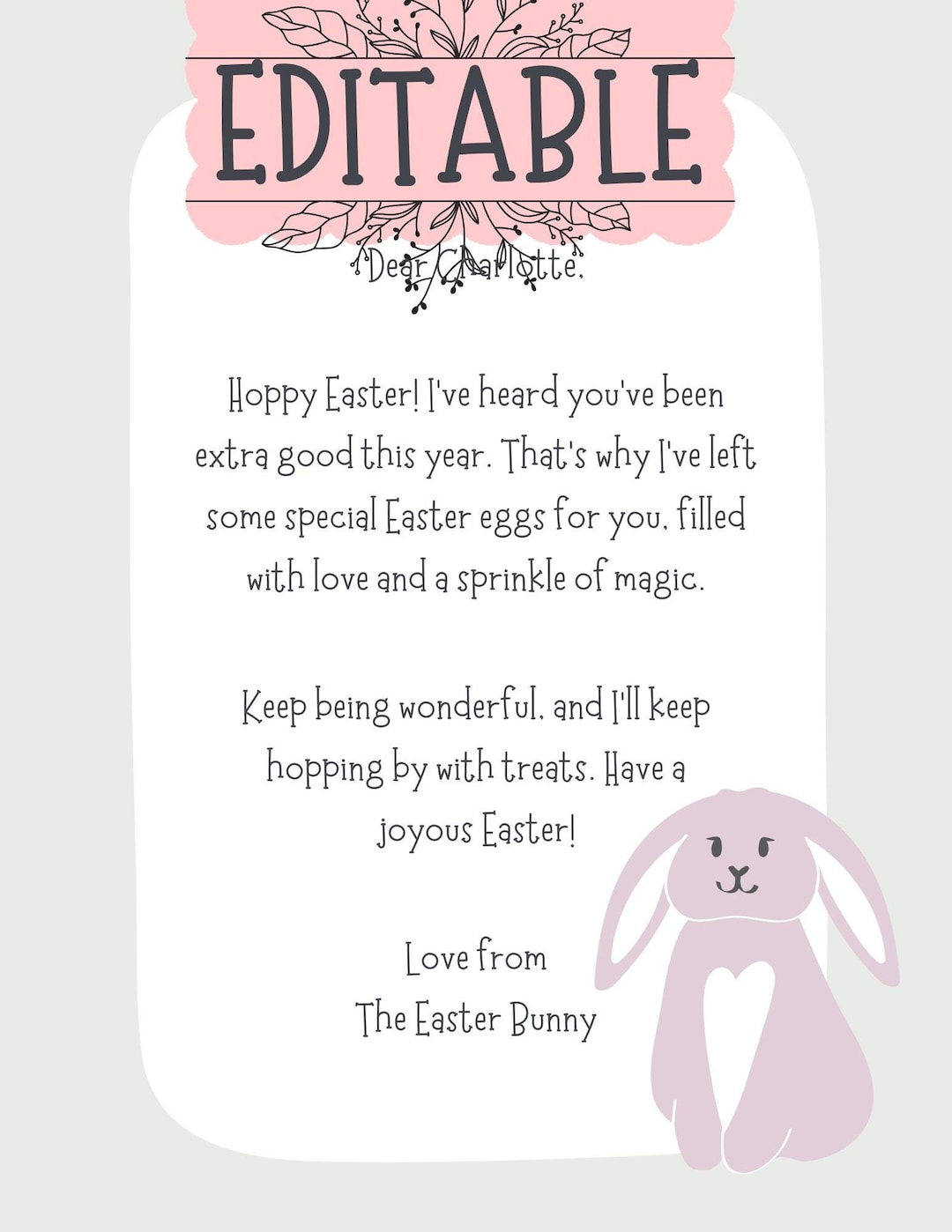 Editable Easter Bunny Note - Etsy