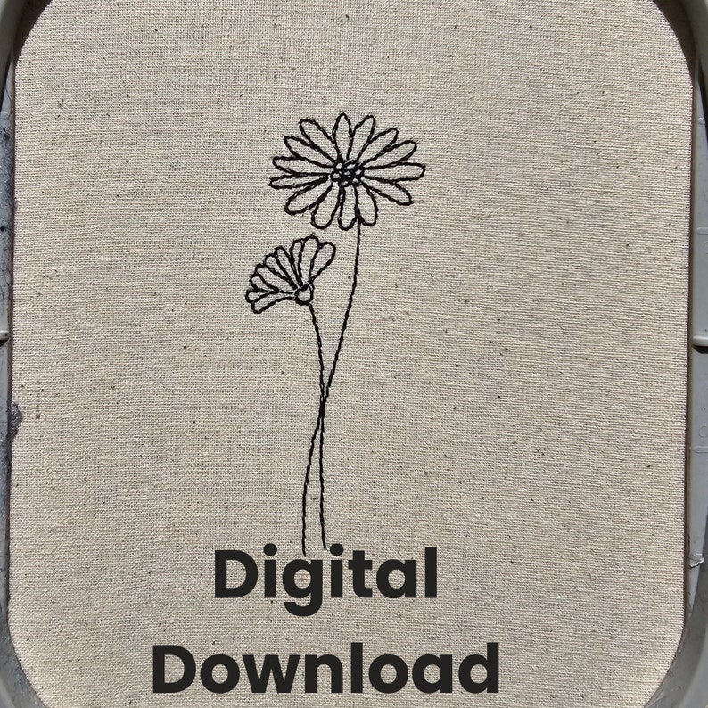 2 Daisies Flowers, Line Drawing Machine Embroidery File, Digital ...