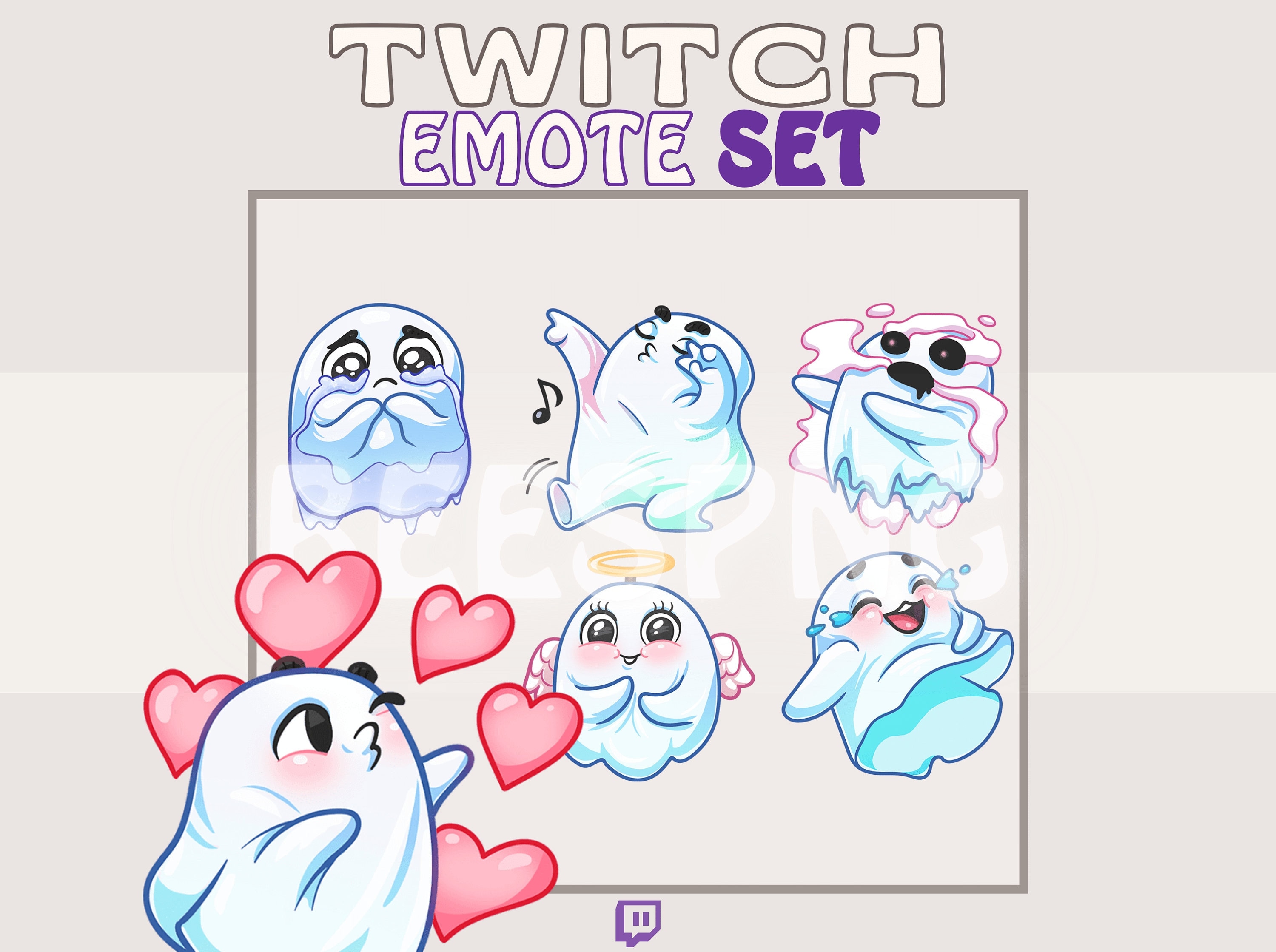 Twitch Emote Set ''kawaii Ghost'' Emotes for Twitch Cute Emotes, Ghost ...