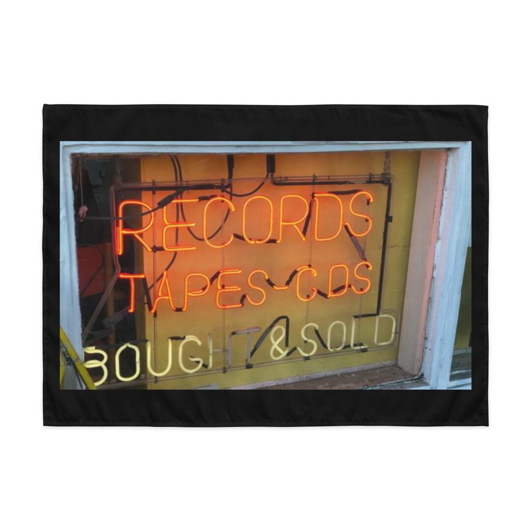 Neon Record Store Sign, Photography, Indoor Wall Tapestry - Etsy