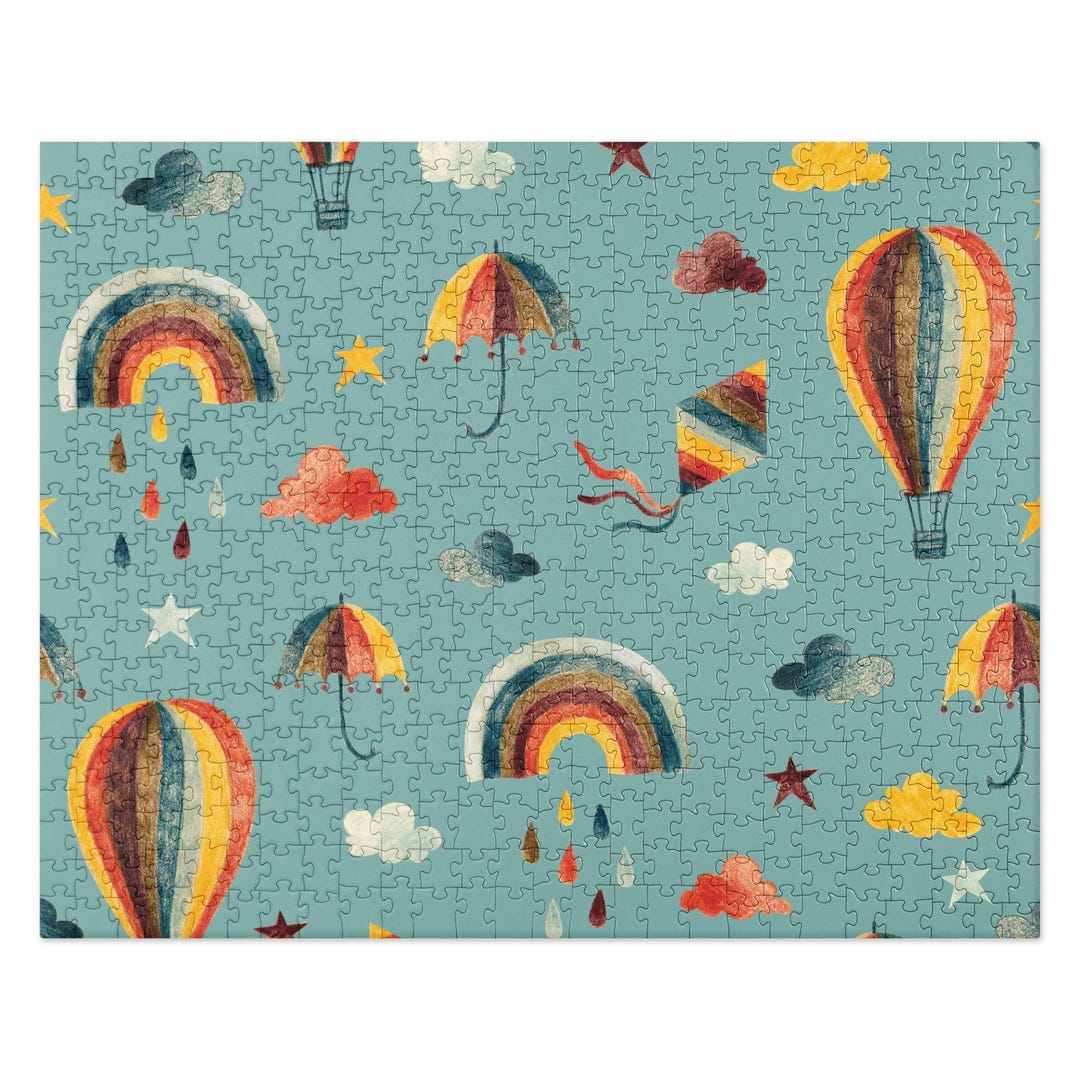 Rainy Day Rainbow Hot Air Balloon Jigsaw Puzzle - Etsy