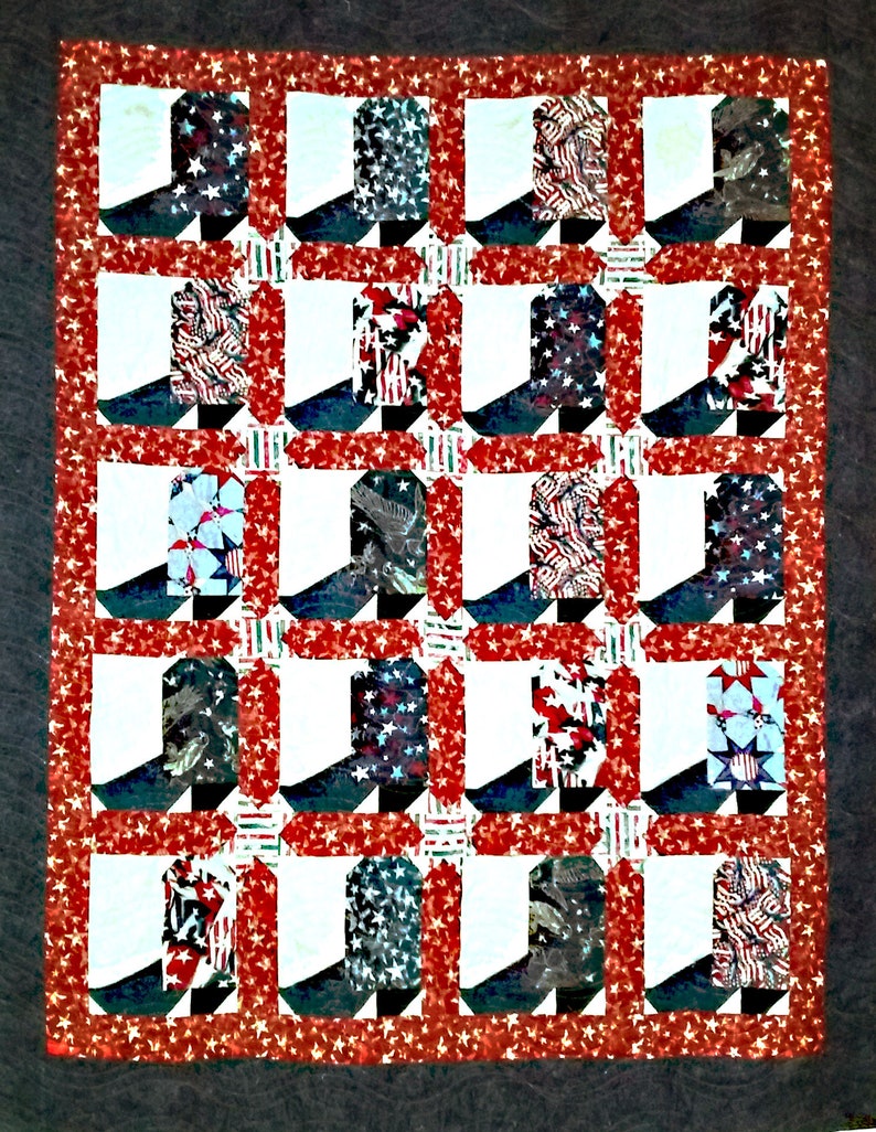 Western Patriotic Cowboy Boot Quilt Pattern 58X70 Inches Instant ...