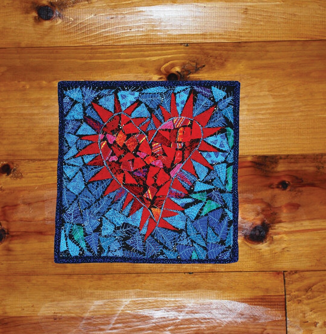 Fiber Art Fabric Mosaik Heart Whimsical Cubical Art 10x10 Inches - Etsy