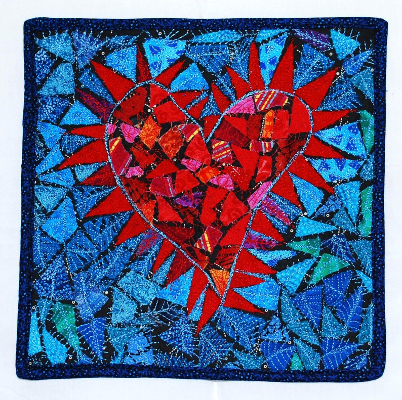 Fiber Art Fabric Mosaik Heart Whimsical Cubical Art 10x10 Inches - Etsy