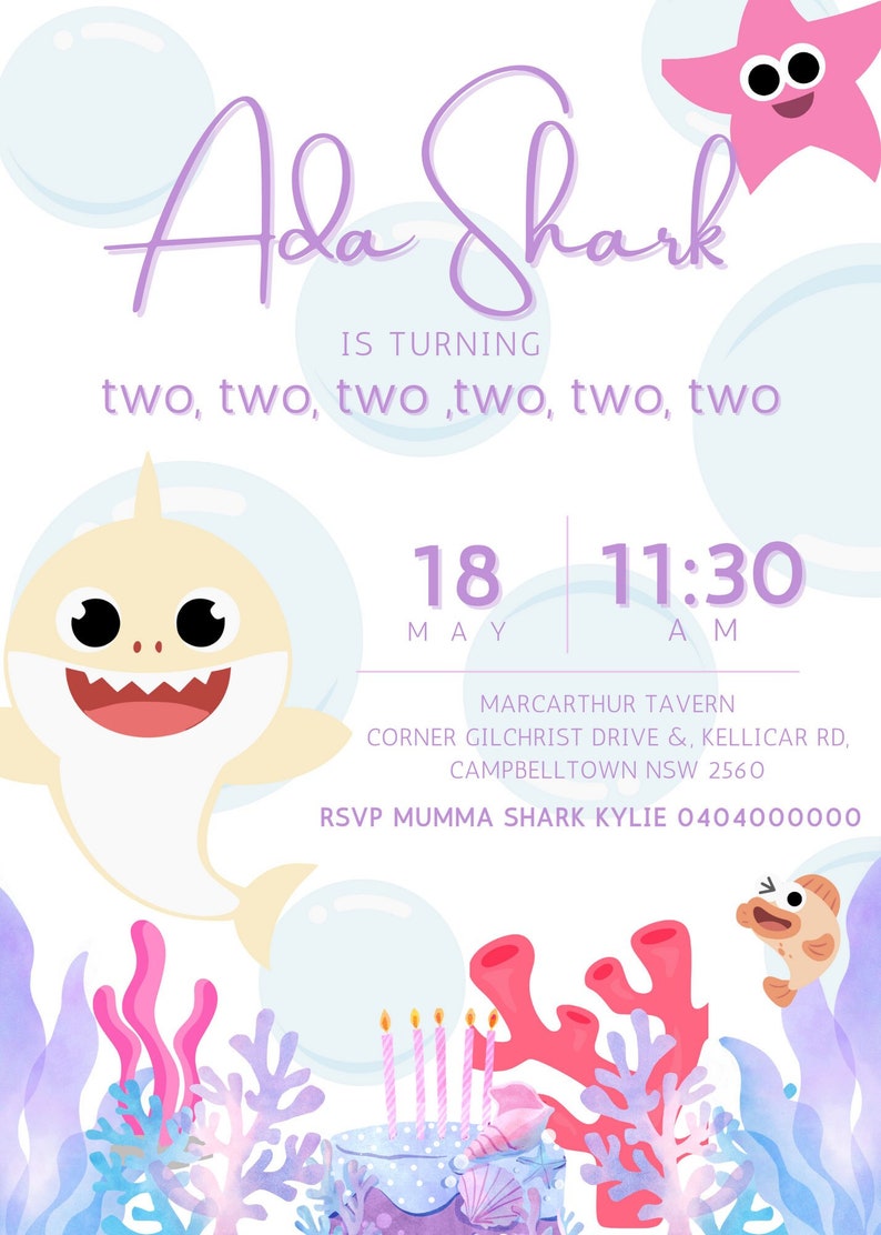 Baby Shark 2nd Birthday Invitation Party - Etsy