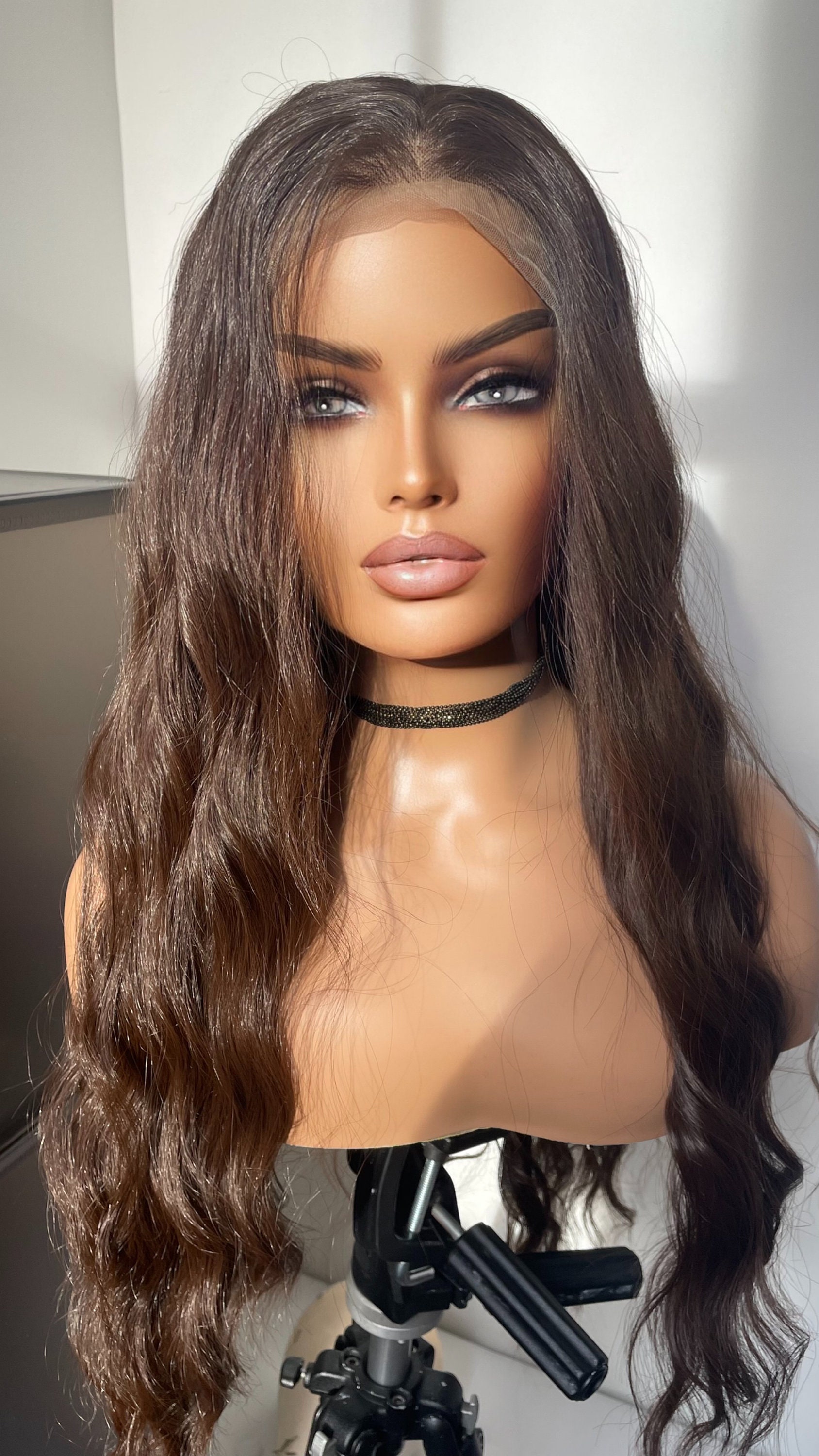 Kelly Brunette Brown Wavy Synthetic Hair Wig, Soft 13x4 Swiss Lace ...