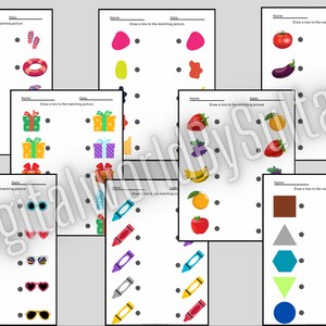 50 Printable Matching Worksheets, Match the Picture, Kindergarten ...