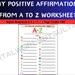 My Positive Affirmations From A-Z Self-esteem Fillable Worksheet for ...