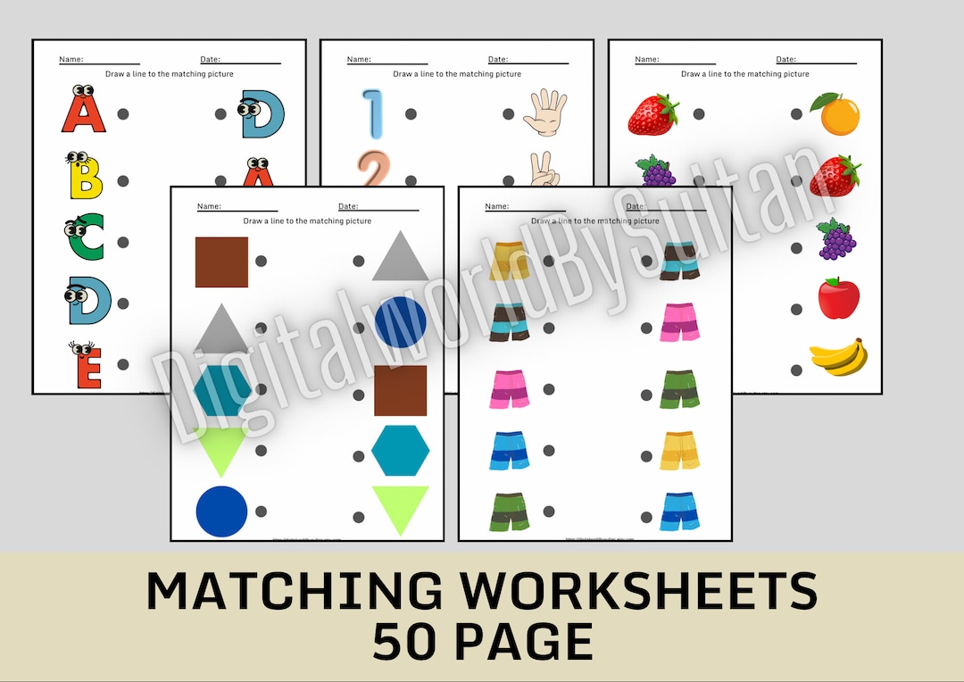 50 Printable Matching Worksheets, Match the Picture, Kindergarten ...