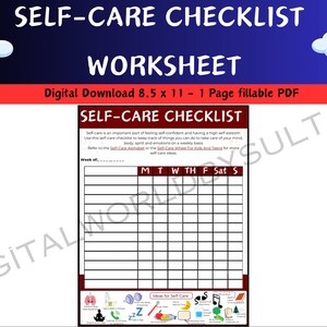 Self-care Checklist Worksheet Self-esteem Mental Health Self-confidence ...
