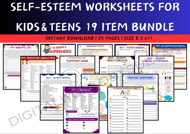 Self Esteem Worksheets Printable Pack for Children and Teens - Mental ... Self Esteem Worksheets Printable Pack for Children and Teens - Mental ...