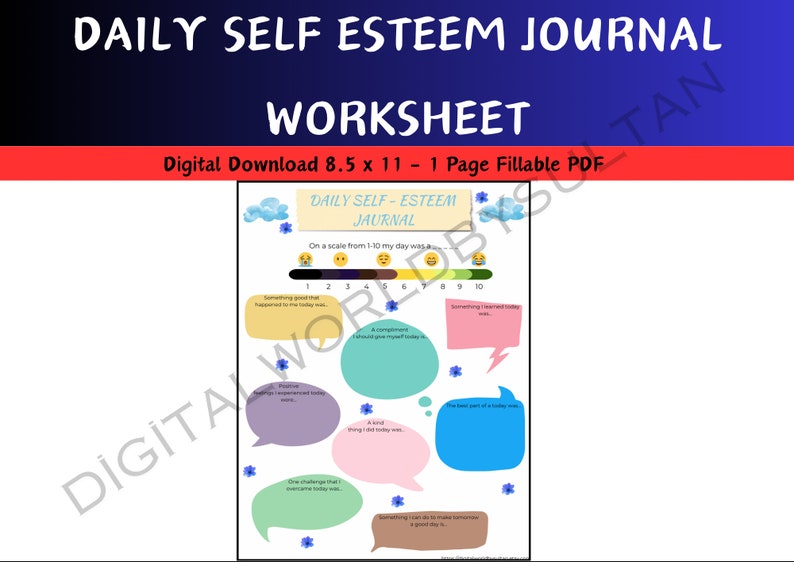 Daily Self-esteem Journal Printable Worksheet Child Therapy Counseling ...