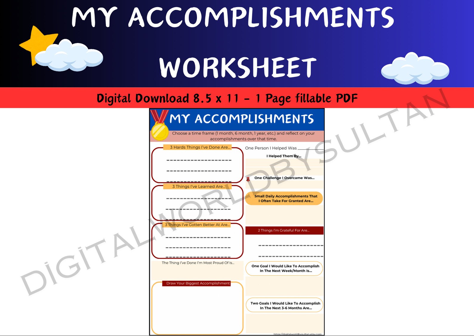 My Accomplishments Self-esteem Worksheet Mental Health Printable Self ...