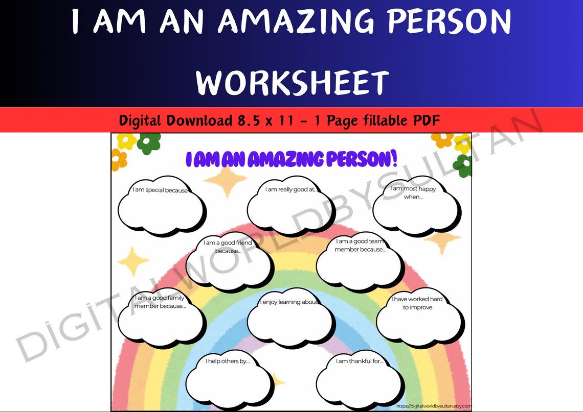 Self-esteem Mental Health Social Emotional Learning Fillable Worksheet ...