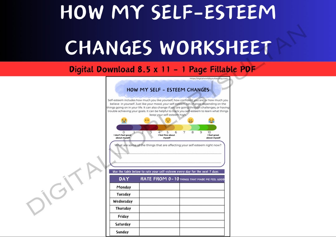 Self-esteem Worksheet for Kids Teens-how My Self Esteem Changes-mental ...