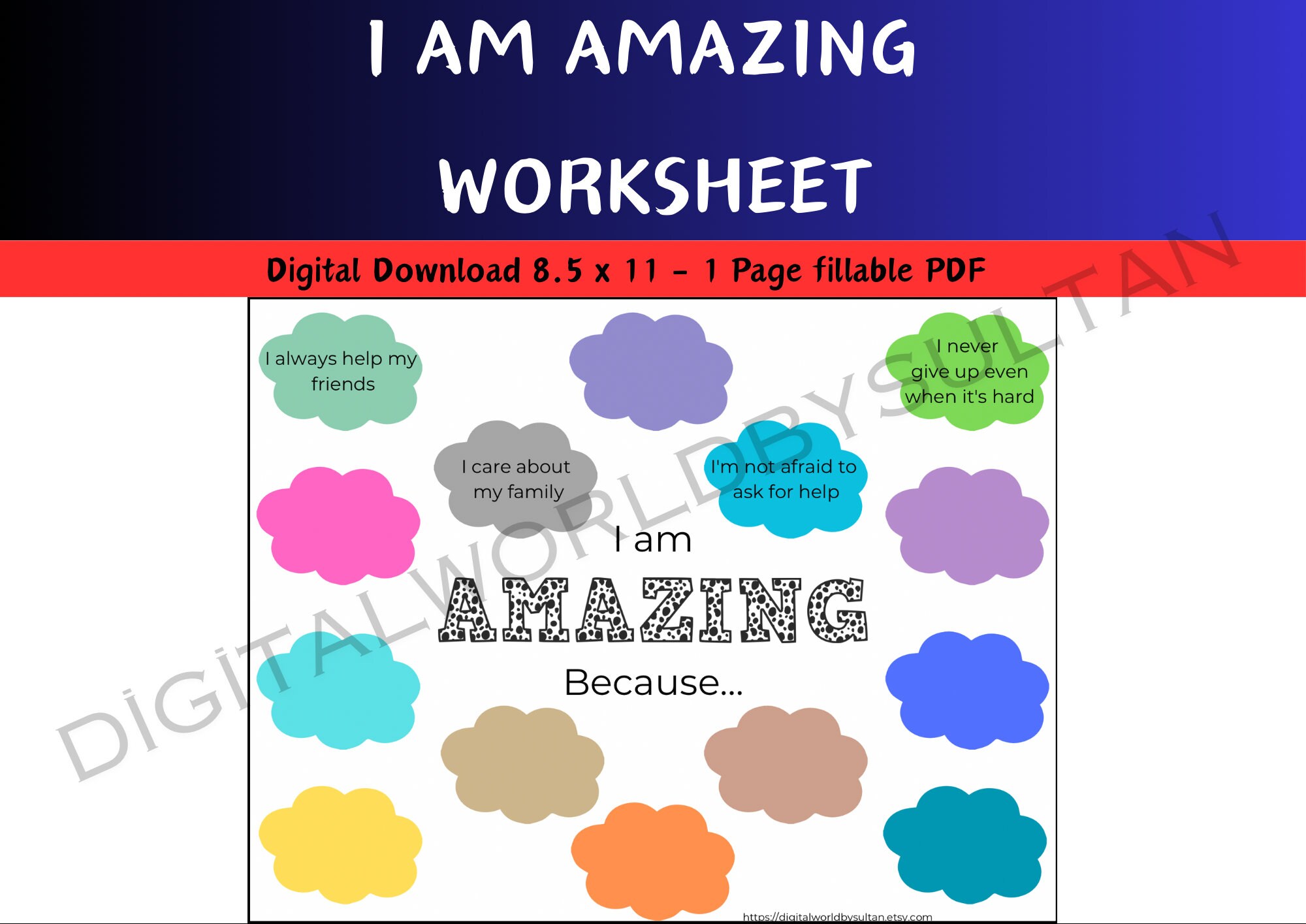I Am Amazing...self-esteem Fillable Worksheet Kids Teens Growth Mindset ...