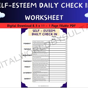 Self-esteem Daily Check in Printable Worksheet for Kids Teens Growth ...