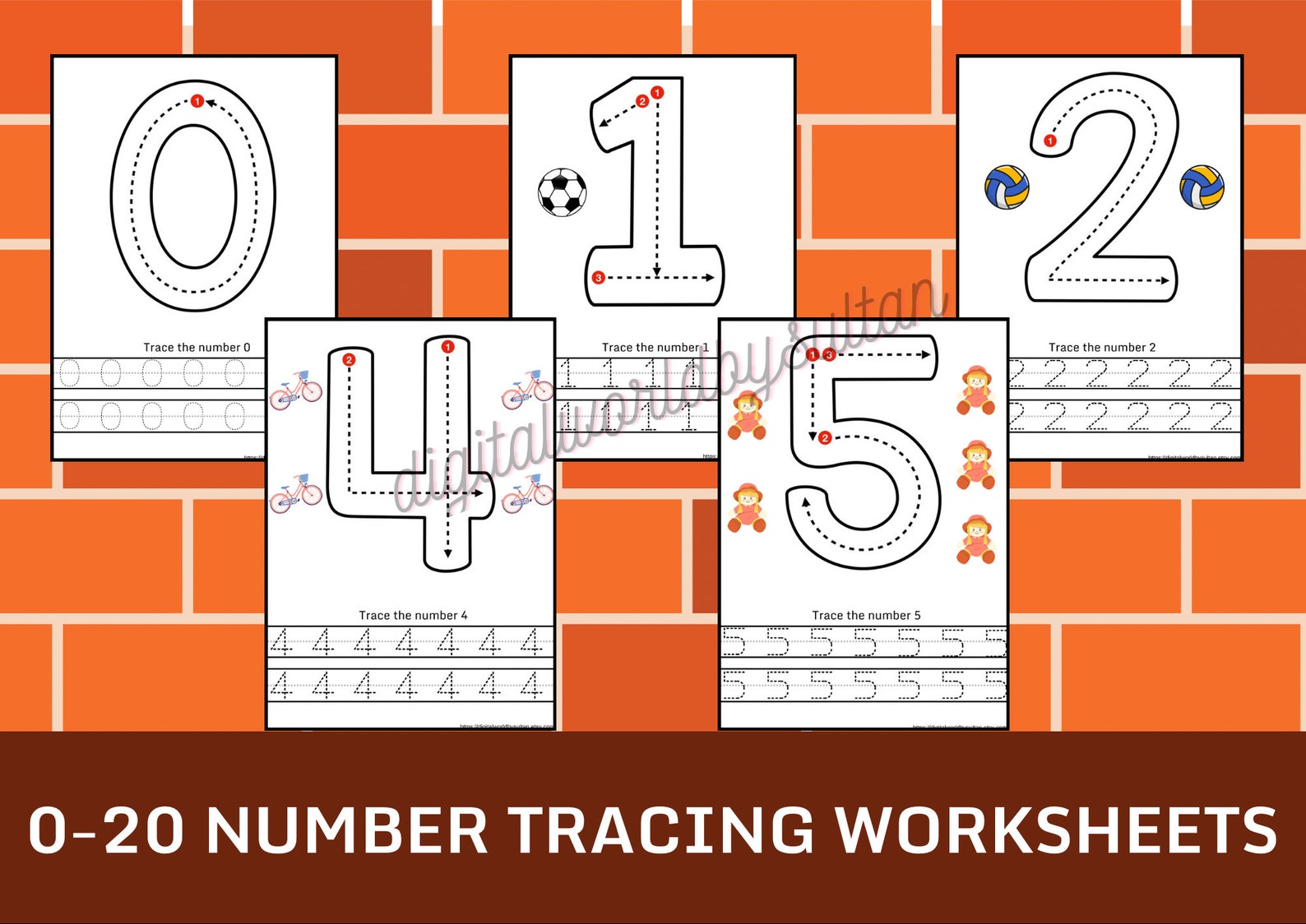 20 Number Tracing Worksheets, Traceable Numbers, Preschool Worksheets ...
