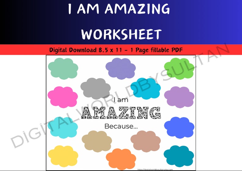 I Am Amazing...self-esteem Fillable Worksheet Kids Teens Growth Mindset ...