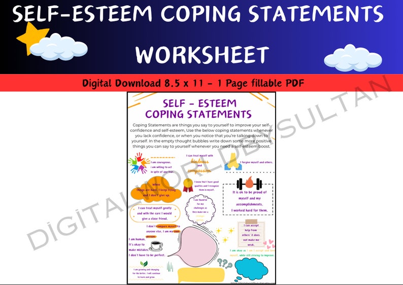 Self-esteem Coping Statements Worksheet Kids Teens Mental Health Child ...