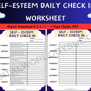 Self-esteem Daily Check in Printable Worksheet for Kids Teens Growth ...