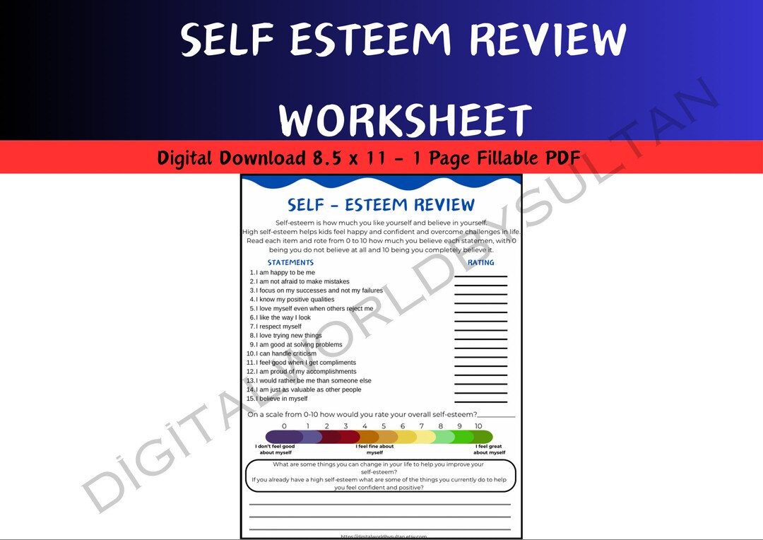 Self-esteem Review Worksheet for Kids Teens - Growth Mindset Mental ...