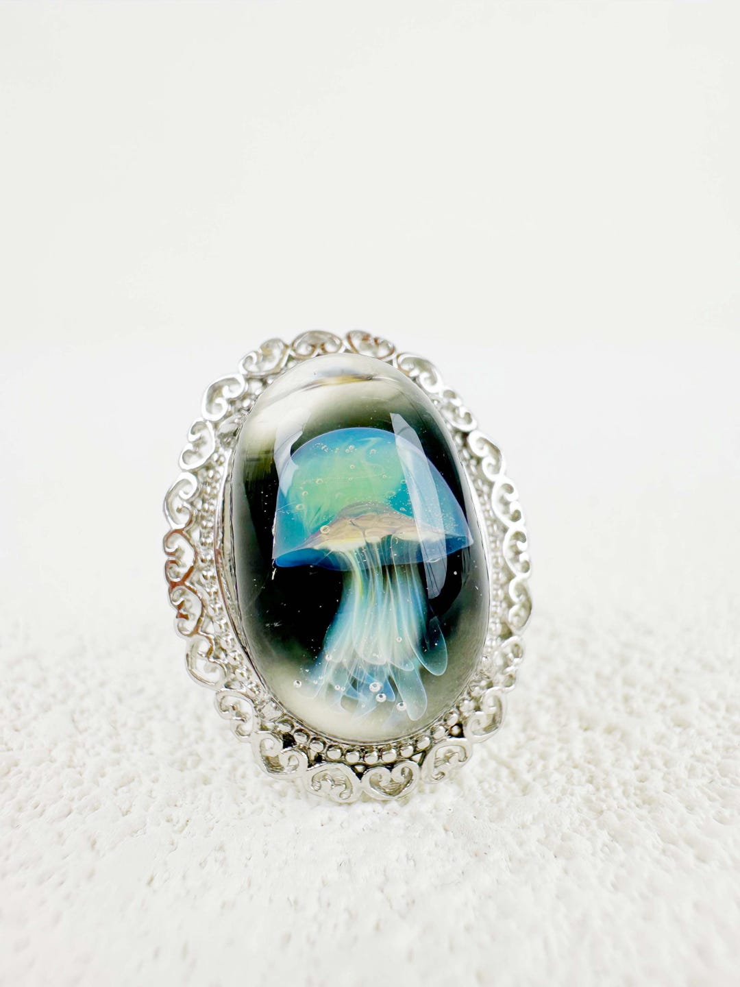 Ocean Jellyfish Ring | Glass Jellyfish Ring | Blown Glass Ring | Sea ...