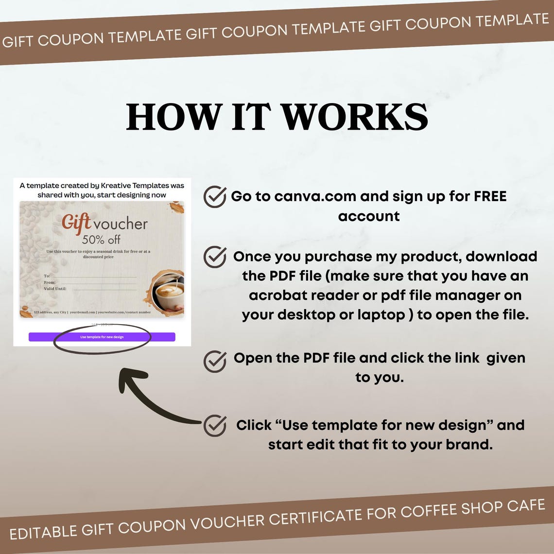 Editable Coffee Gift Voucher Template for Cafe Shop, Coupon for Coffee ...