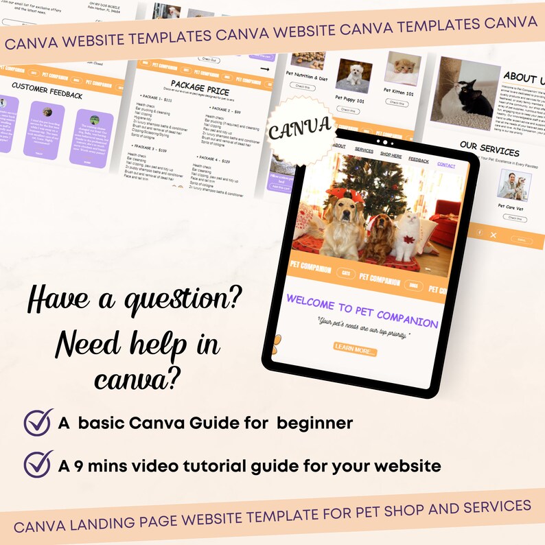 Pets Canva Website Template Pet Grooming Website Pet Supplies Editable ...