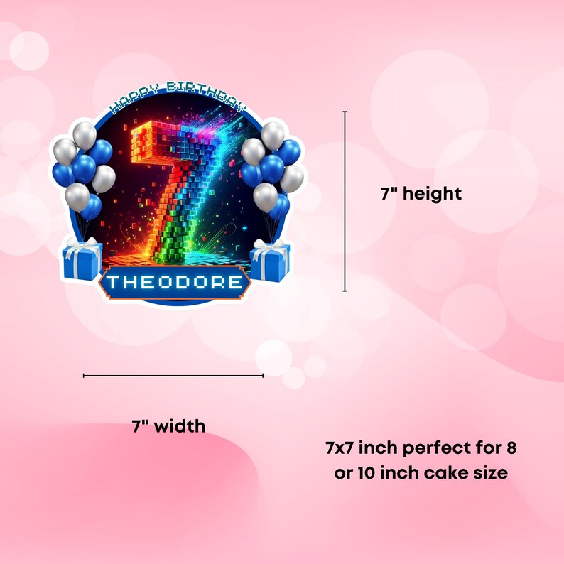 7th Birthday Cake Topper, Building Blocks Party, Editable Party Favors ...