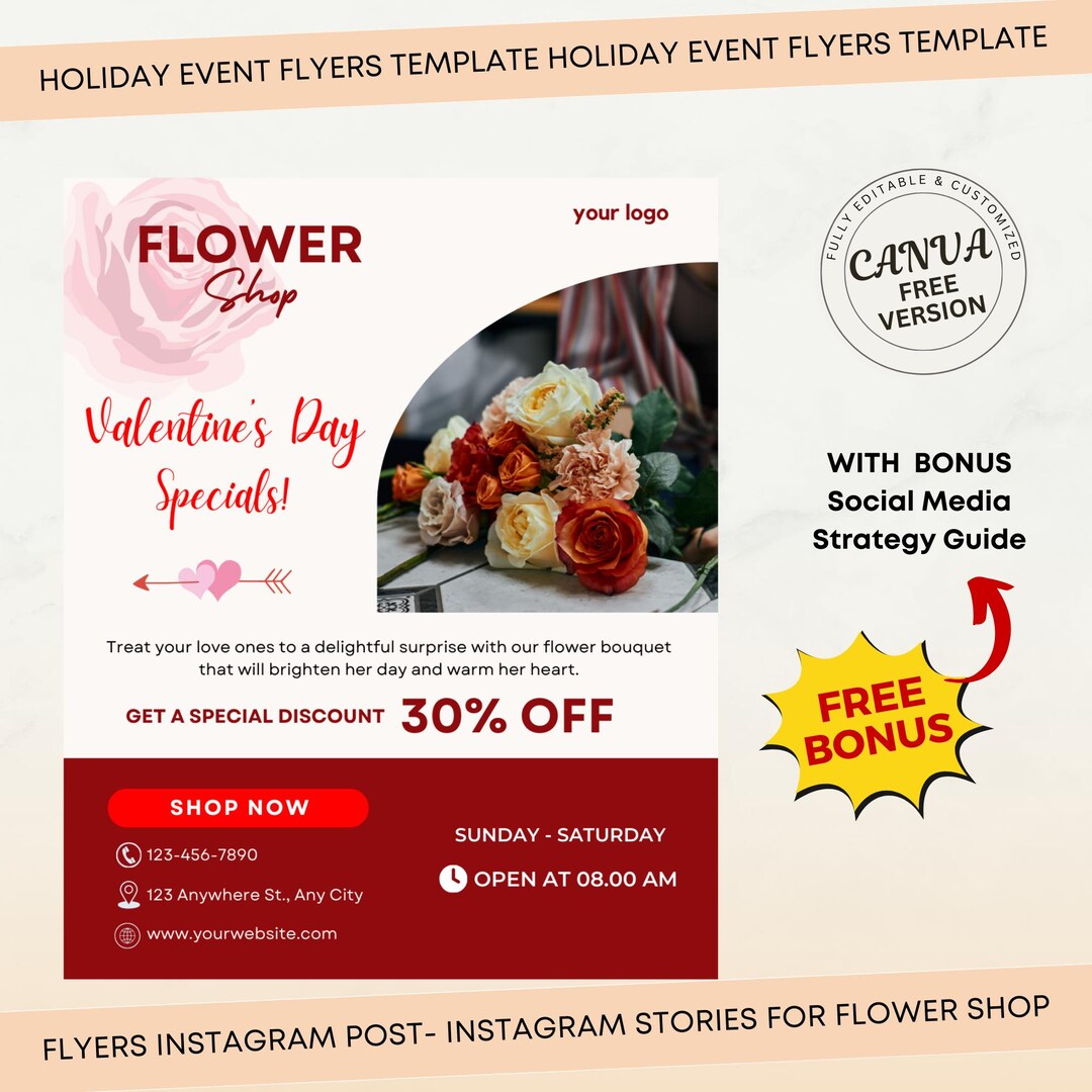 Florist Flyer, Florist Canva Template, Flower Shop Instagram Template ...