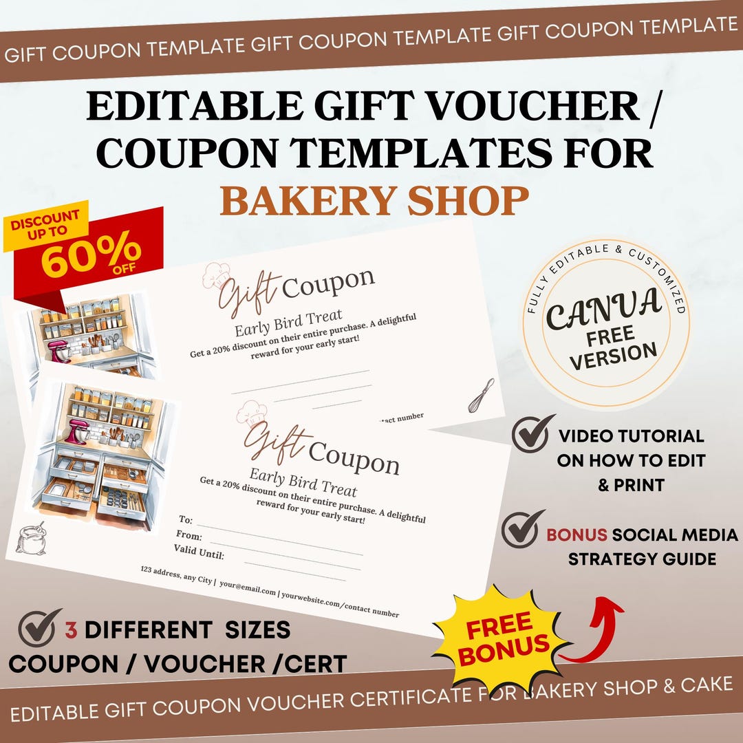 Bakery Voucher Template, Editable Bake Shop Certificate, Digital Pastry ...