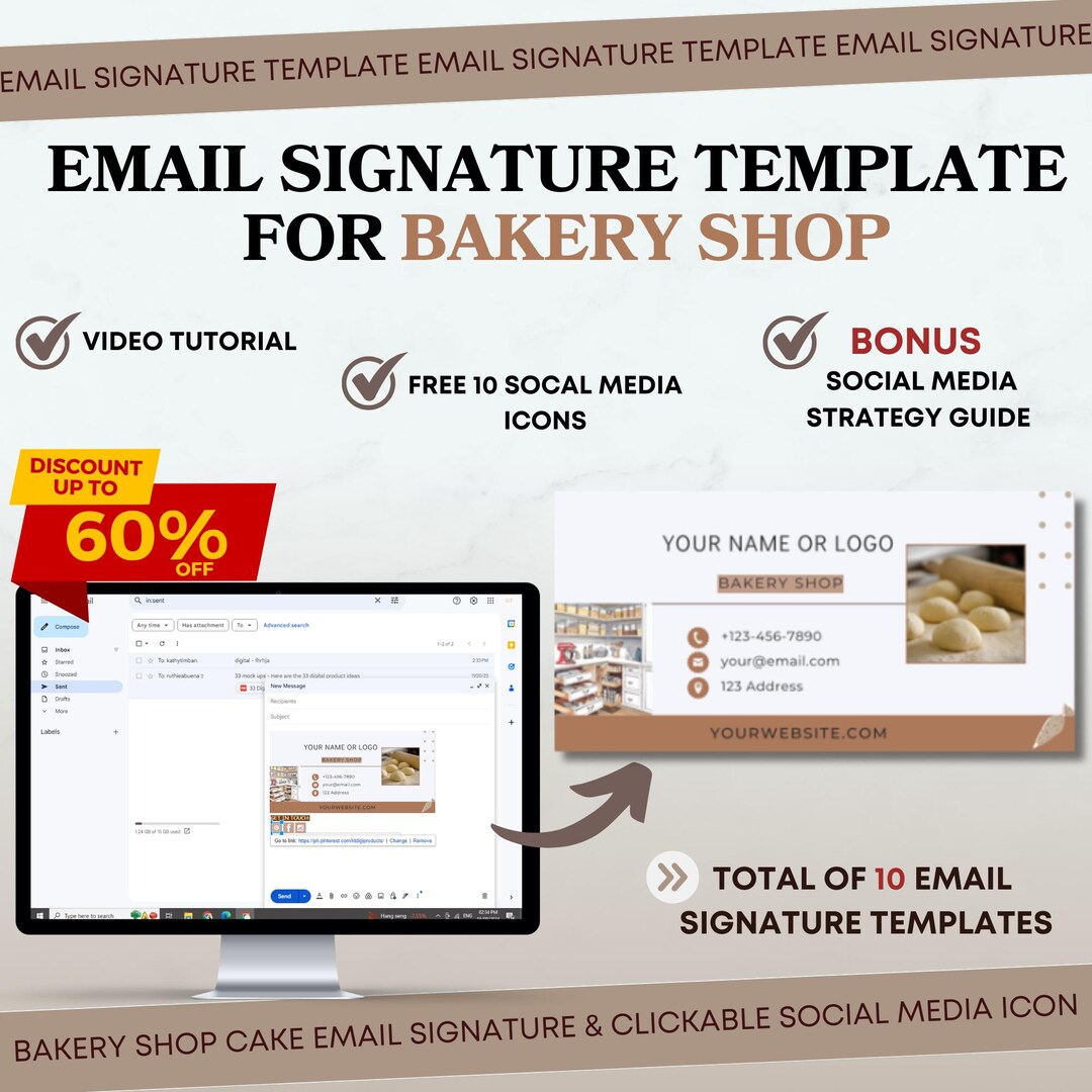 Email Signature Template, Bakery Shop, Email Templates Canva, Social ...