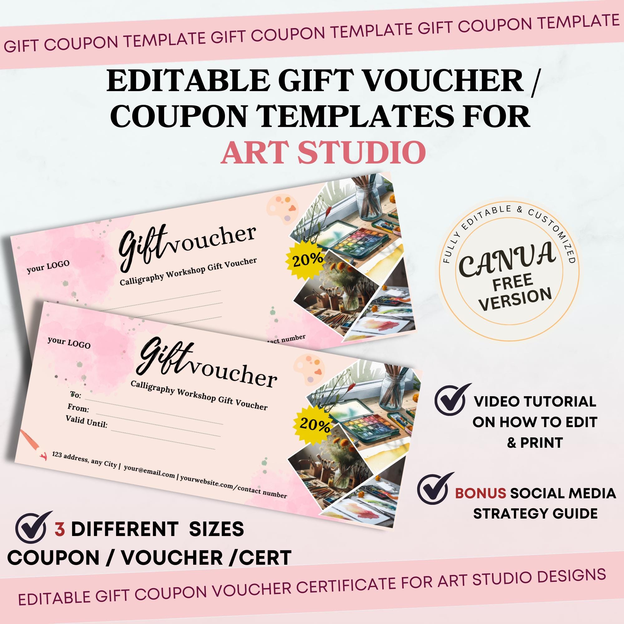 Art Gifts Voucher Art Studio Sign Art Gift for Kids, Art Gift for Girls ...