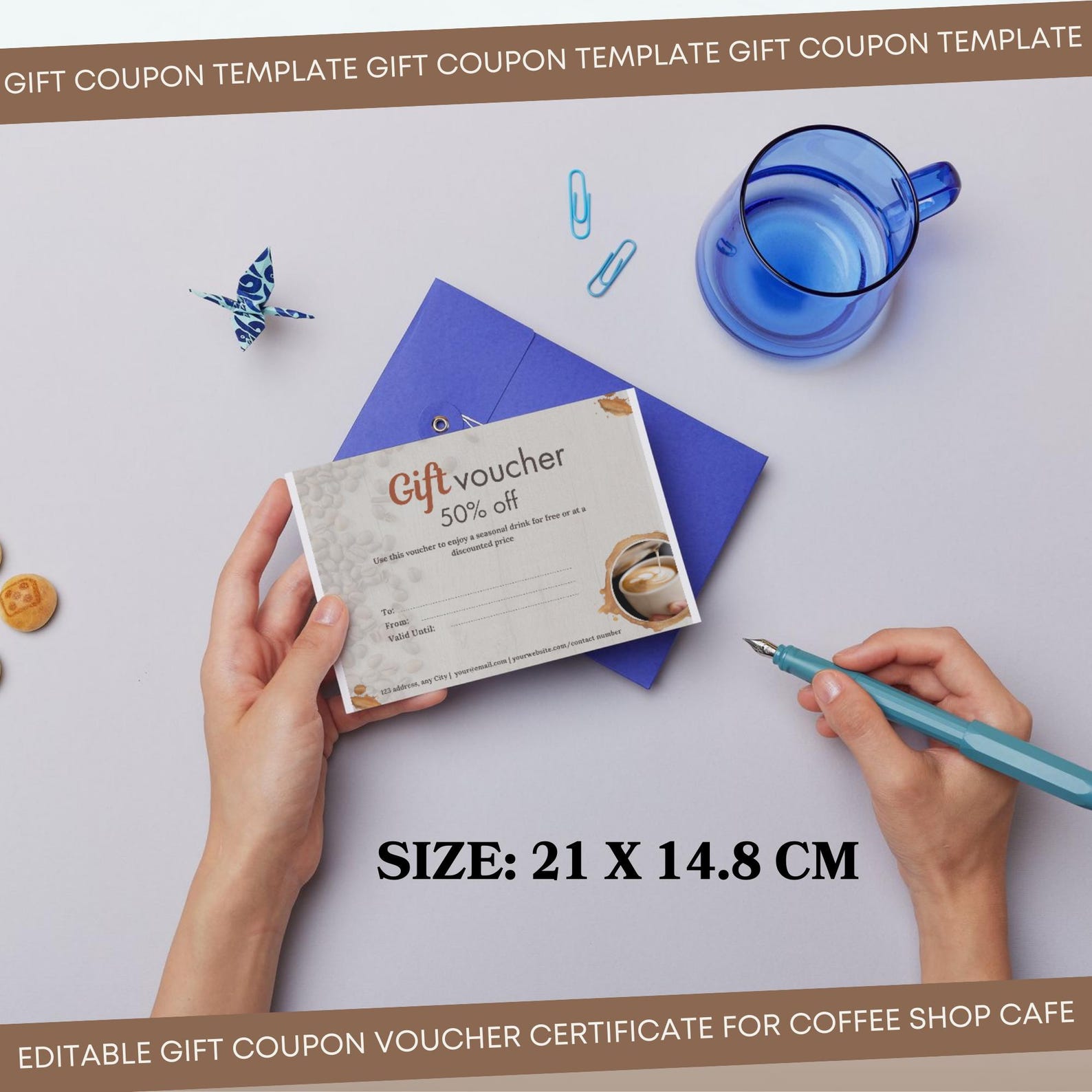 Editable Coffee Gift Voucher Template for Cafe Shop, Coupon for Coffee ...