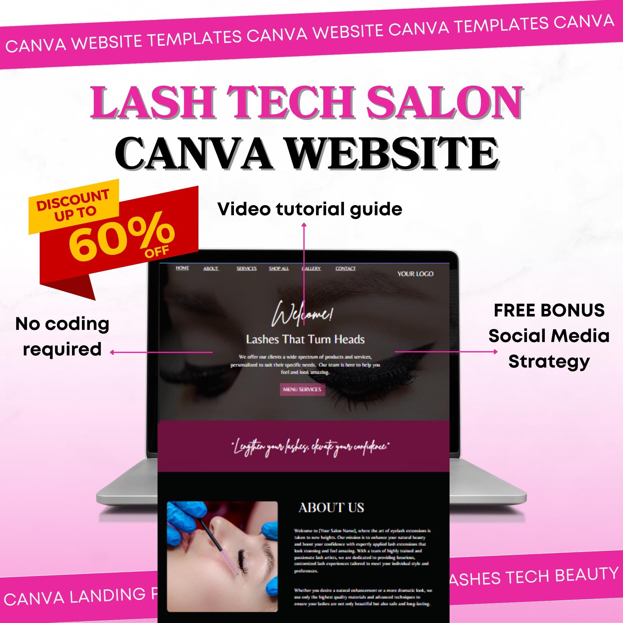 Lash Tech Website Template, Canva Template Lash Artist, Editable Lash ...