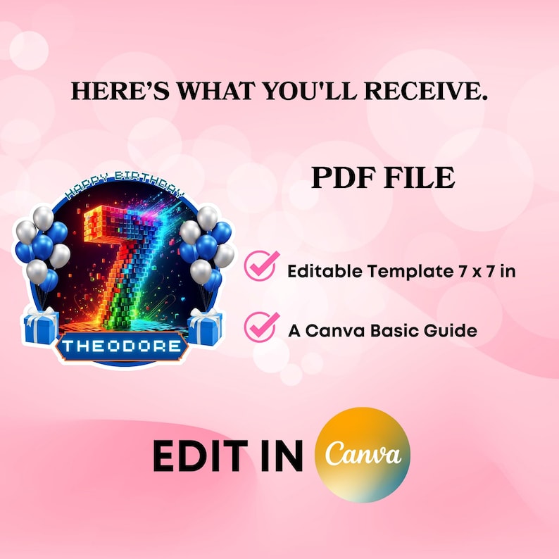 7th Birthday Building Blocks Cake Topper, Editable Party Favors ...