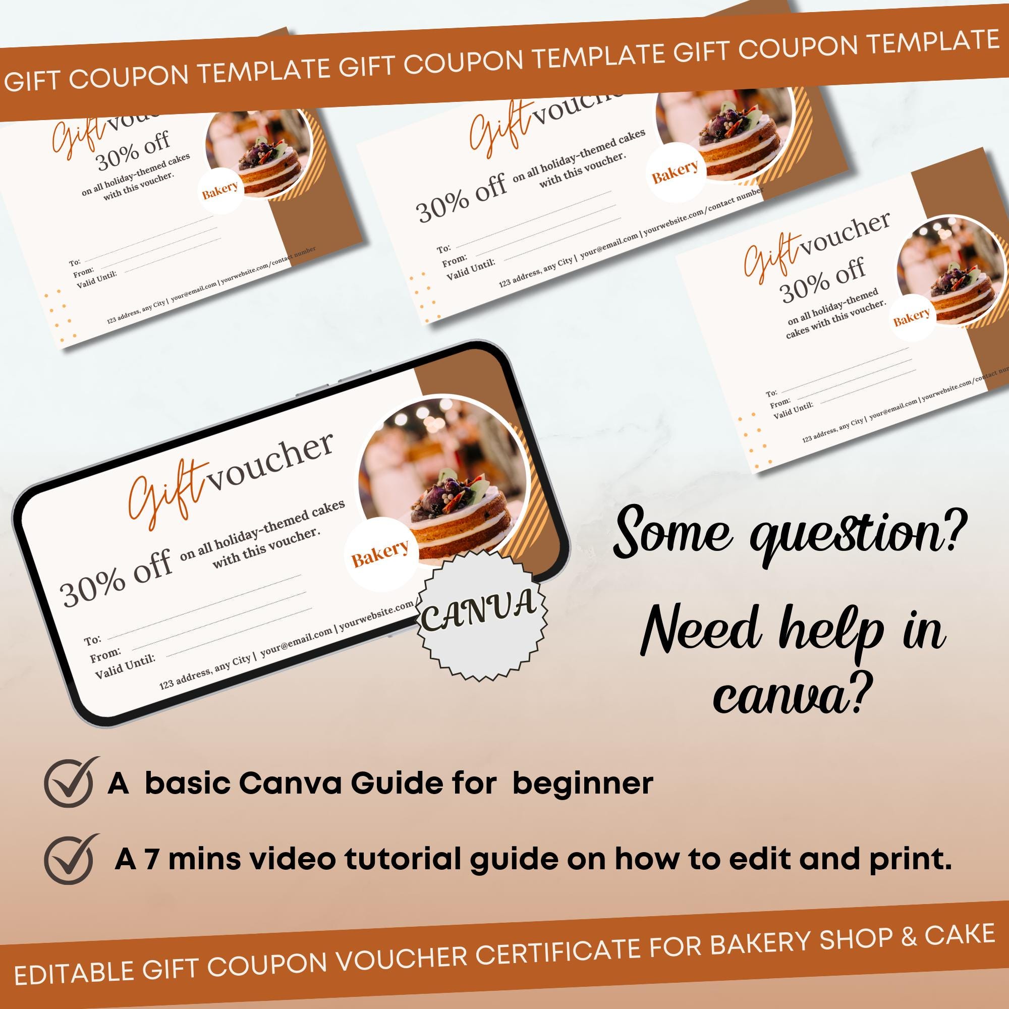 Editable Bakery Gift Voucher Template for Bake Shop, Digital ...